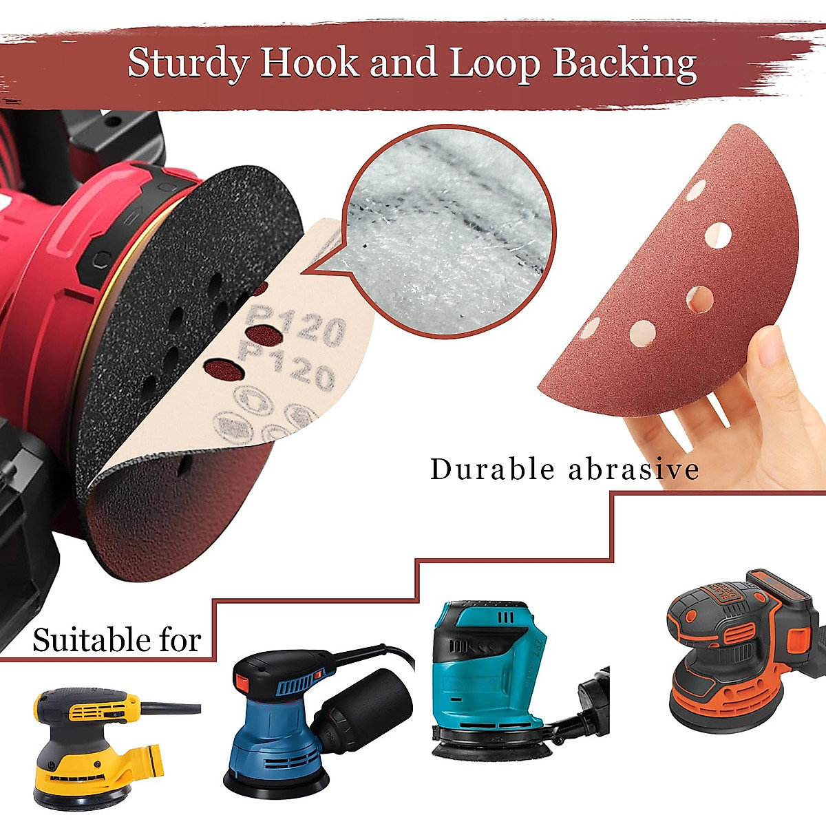 Szarint 5 Inch Sanding Discs Hook and Loop, 70 PCS 8 Hole Sandpaper Include 40, 60, 80, 120, 180, 240, 320 Grit for Random Orbital Sander
