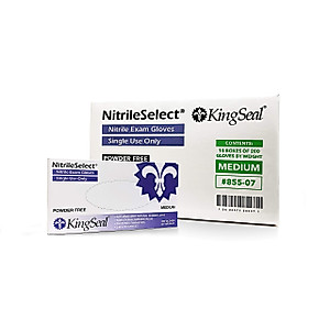 KingSeal 200 Pack LARGE NitrileSelect Exam Gloves, Medical Grade, Powder Free, 3 MIL Thickness, Violet Blue - 1 Box of 200 Gloves By Weight (200 Count)