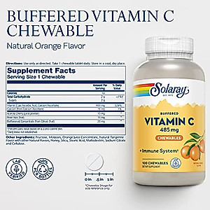 SOLARAY Chewable Vitamin C, Buffered, Natural Orange Flavor w/ Rose Hips & Acerola Cherry, 100 Chewables