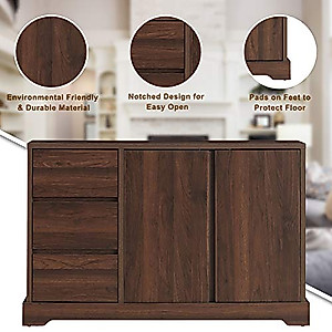Giantex Buffet Sideboard, Storage Console Table with 3 Drawers and 2-Door Cabinets, Buffet Server Cupboard for Kitchen, Dining Room, Living Room, Entryway, Walnut (46.5”LX 15.5”WX 30.5”H)