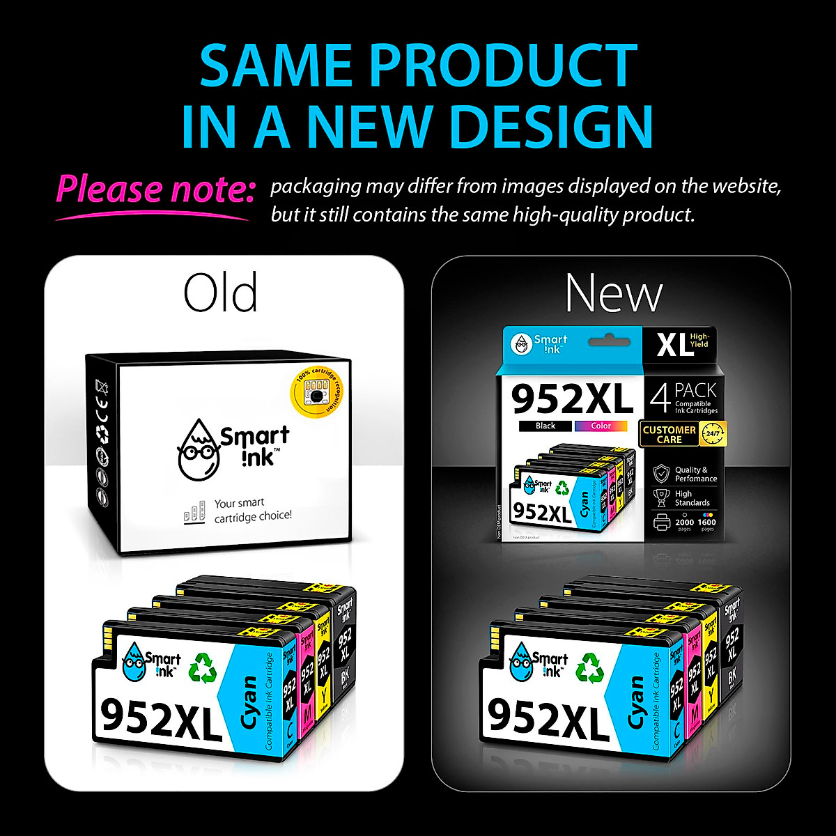 Smart Ink Compatible Ink Cartridge Replacement for HP 952XL 952 XL (4 Combo Pack) to use with OfficeJet Pro 8710 8720 7740 8210 8715 7720 8702 8725 8740 8730 8700 8200 (Black, Cyan, Magenta, Yellow)