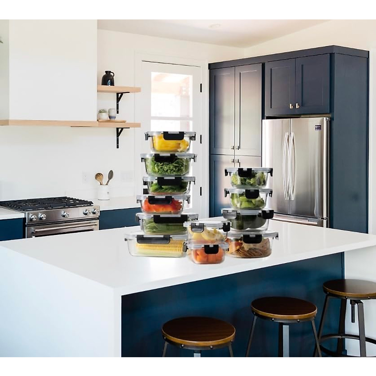 24-Pcs glass food containers set(12 Airtight, Freezer and Microwave Safe Food Storage Containers and 12 Lids), Glass Meal Prep Containers,BPA-free. Microwave,freezer,oven and Dishwasher safe.