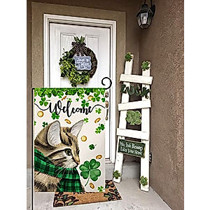 St. Patrick's Day Garden Flag 12x18 Vertical Double Sided Welcome Spring Cat Clover Farmhouse Holiday Outside Decorations Burlap Yard Flag BW242
