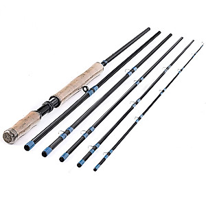 CHANNELMAY 14FT 9/10 Carbon Spey Fly Fishing Rod Pole Double Hand 6 Pieces Sections Medium-Fast Freshwater and Saltwater Fishing