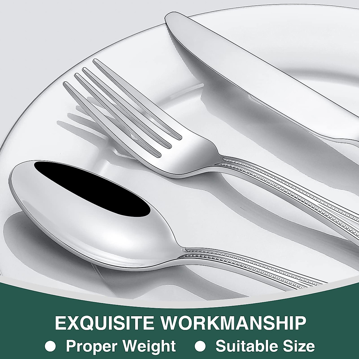 40 Pieces Silverware Set, Pearled Edge Silverware Cutlery Set Service for 8, Premium Stainless Steel Flatware Set, Knife Fork Spoon Tableware Set for Home, Restaurant, hotel, Dishwasher Safe