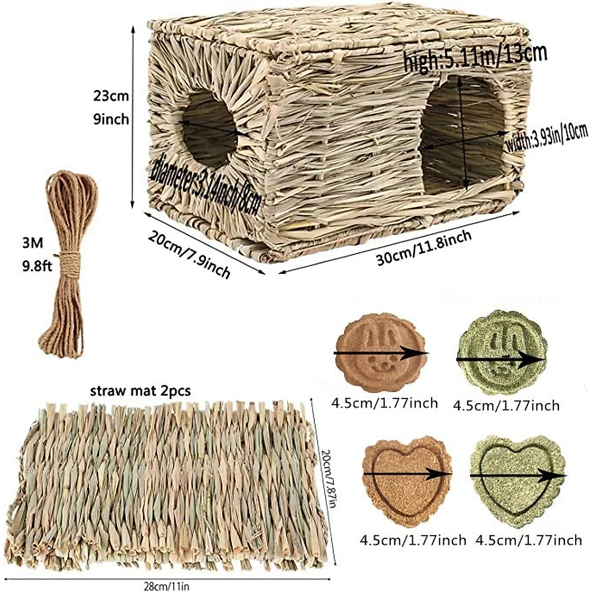 QHZAHNG Bunny Grass House,Natural Handmade Edible Foldable Comfortable Grass nest for Rabbits，Bunny, Guinea Pig, Little Animals, Play Paradise Grass Nest。 (B)