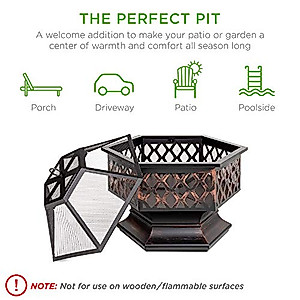 Best Choice Products Hex-Shaped 24in Steel Fire Pit, Black Metal Wood Burning Firepit, Portable Hexagon Fire Bowl for Outside, Patio, Backyard w/Flame-Retardant Mesh Lid