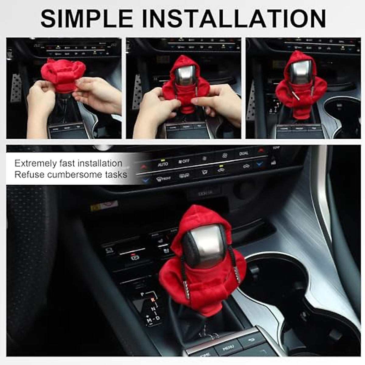 GaRhomxy Car Shifter Knobs Cover Hoodie, Car Gear Shift Knob, Cute Hoodie for Car Gear, Automatic Shift Knobs Decoration, Car Interior Accessories(Red)