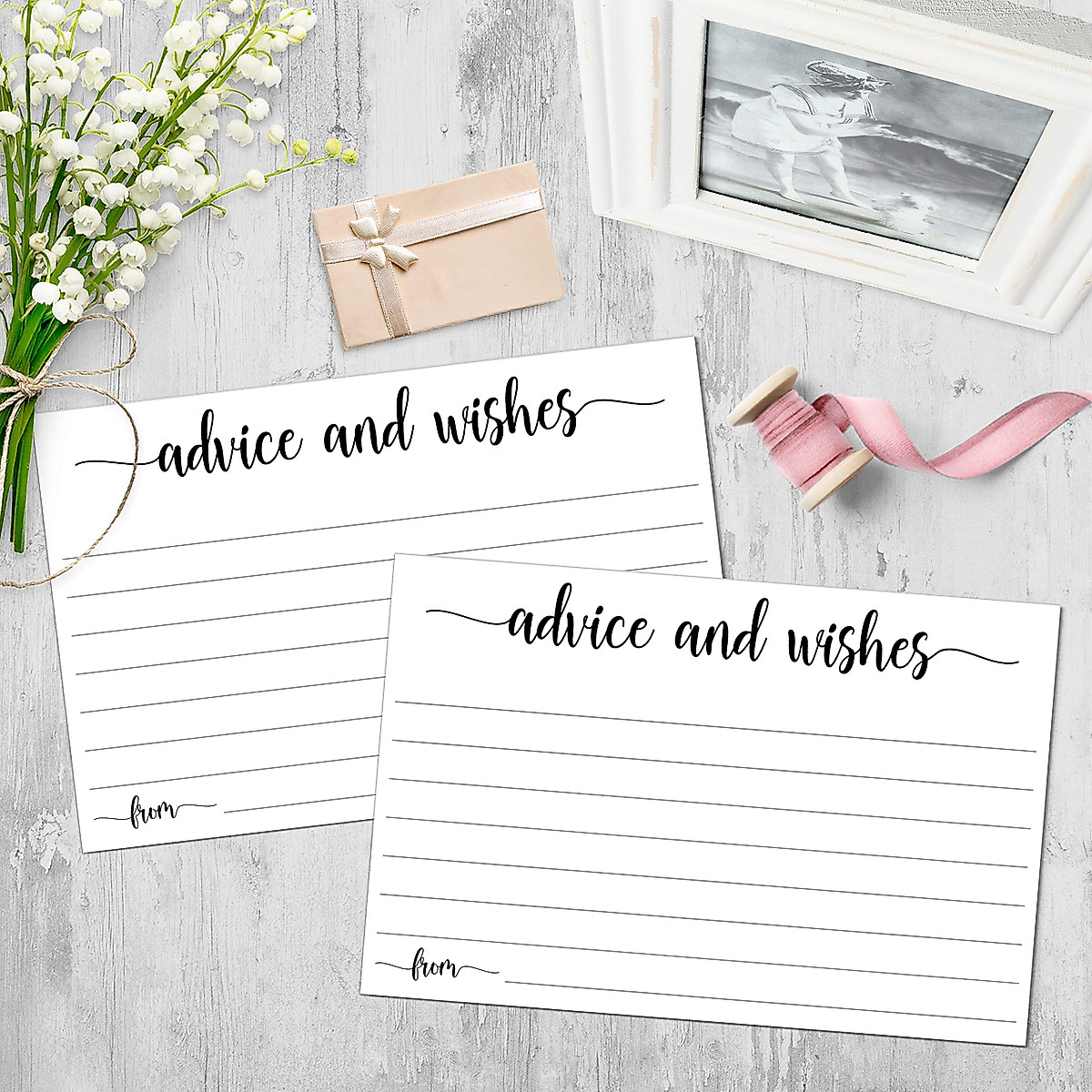 321Done Advice and Wishes Cards (50 Cards) 4" x 6" White Blank Well Wishes for Wedding, Bridal, Mr and Mrs, Retirement, Baby Shower - Words of Wisdom - Made in USA