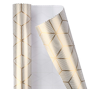 MAYPLUSS Wrapping Paper Roll - Mini Roll - 17 inch X 120 inch Per roll - White & Gold Foil Design (42.3 sq.ft.ttl)
