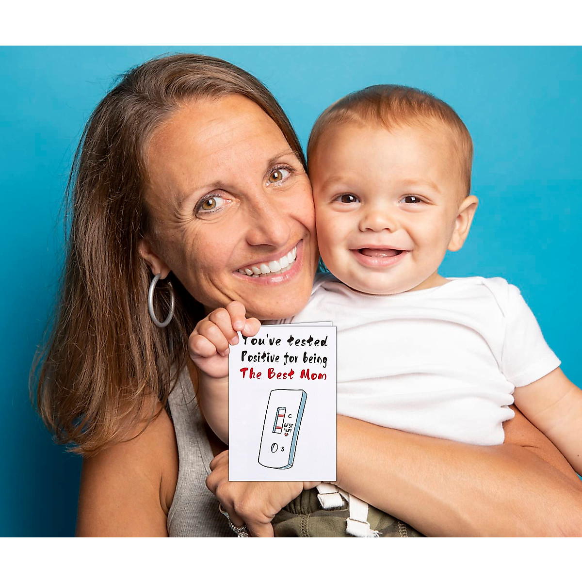 SICOHOME Funny Mothers Day Card from Daughter 4"x6" Happy Mother Day Card with Envelop for Mom Wife You've Tested Positive for Being The Best Mom Funny Greeting Gift Card for Mothers Day Birthday