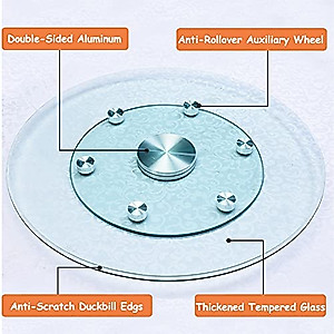 Transparent Rotating Serving Tray For Dining Table, 50-120CM Tempered Glass Lazy Susan Turntable, Round Table Top Rotating Tray Serving Plate With Anti-tilt Auxiliary Wheels Load Capacity 660Ib