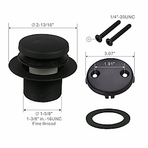 Black Tubular Tub Drain Kit with Welsan Tip-Toe Bathtub Drain Stopper, Touch-Toe Bath Plug Waste and Overflow Face Plate, 1-1/2" PVC Plastic Pipe (Matte Black)