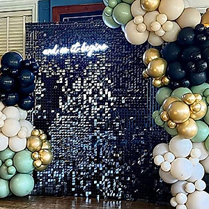 COKAOBE Black Shimmer Wall Backdrop 24PCS Black Sequins Backdrop Decoration Panels, Photo Backdrops for Birthday, Anniversary Wedding Engagement Decoration (Black)