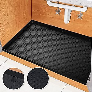 Sdpeia Under Sink Mat for [34" x 22" ] Cabinet, Silicone Under Sink Liner, Kitchen Cabinet Liner Holds Over 2.2 Gallons, Cabinet Protector, Under Sink Tray for Drips, Leaks, Spills (Black)