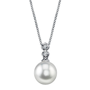 The Pearl Source 8-9mm Genuine White Freshwater Cultured Pearl & Cubic Zirconia Double Pendant Necklace for Women