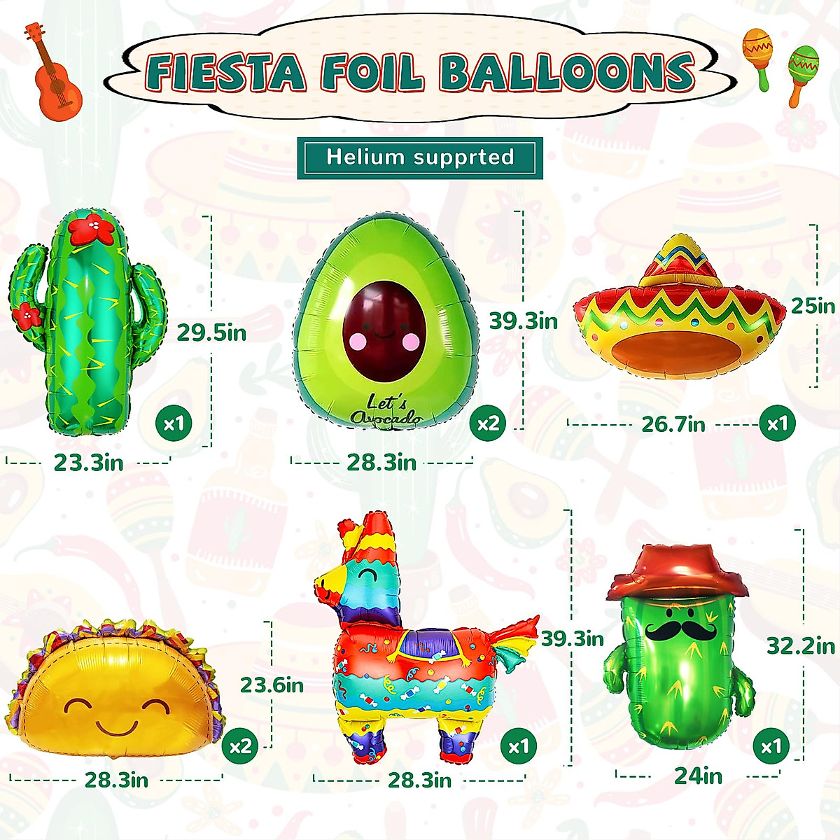 Big Taco Party Decorations Set, 24Pcs Fiesta Party Decorations, Taco Bout A Party Decorations with Mexican Balloons, Cactus, Taco, Avocado, Sombrero, Donkey Balloons for Cinco De Mayo