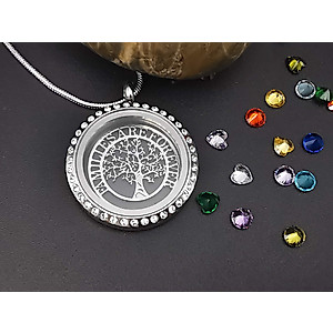 GOKING Famliy Tree of Life Necklace, Familes Are Forever Diy Family Charms Memory Floating Locket Pendant with 24 Birthstones for Mom Mother Mummy Grandma Nana Aunt Niece Women