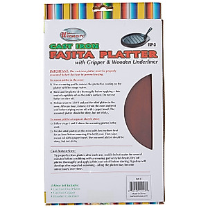 Winco ISP-3 Cast Iron Steak Platter with Wood Underline and Gripper,Black,Medium