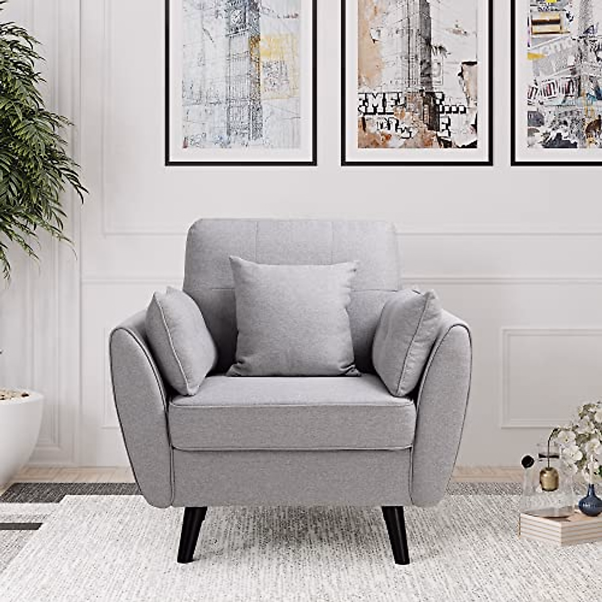 JAMFLY Small Sofa Couch for Living Room, Upholstered Modern Sofa Chair with Pillow, Comfortable Small Sofa for Bedroom, Office