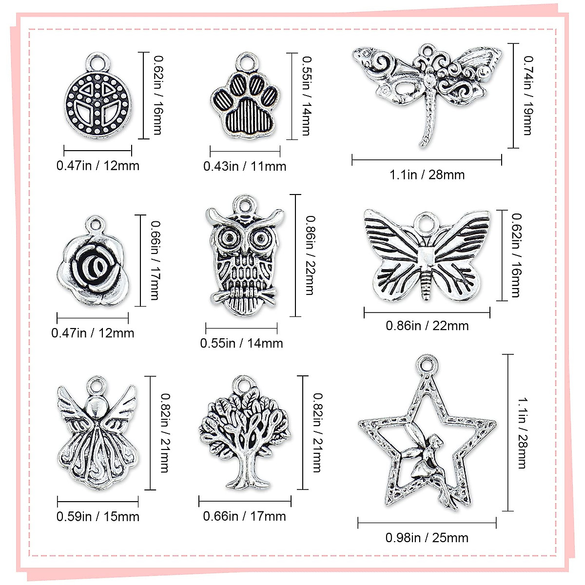 JIALEEY 200 PCS Wholesale Bulk Lots Jewelry Making Charms Mixed Smooth Tibetan Silver Metal Charms Pendants DIY for Necklace Bracelet Jewelry Making and Crafting