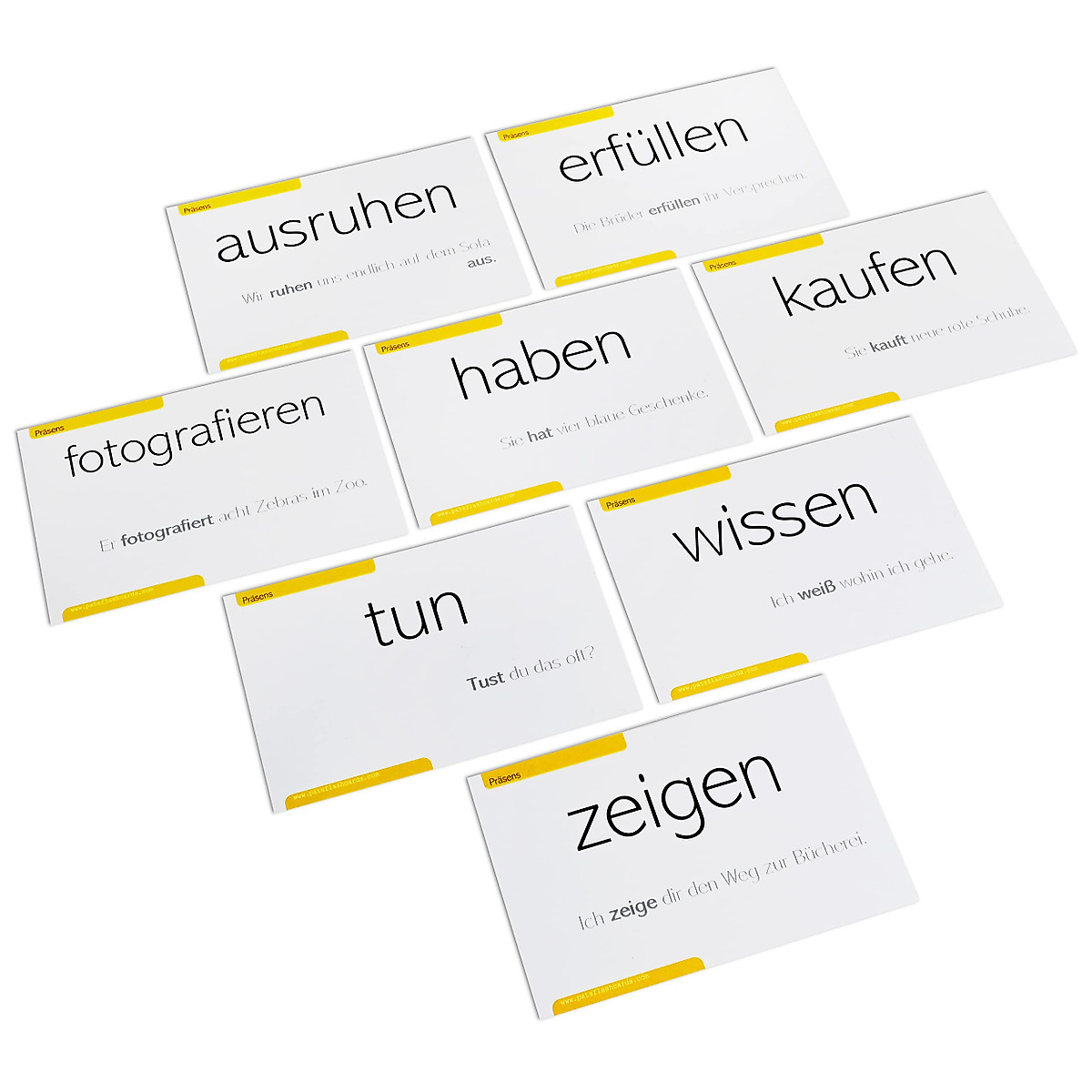 200 German Verb Conjugation Present Tense Flash Cards - Full Examples in Both German and English