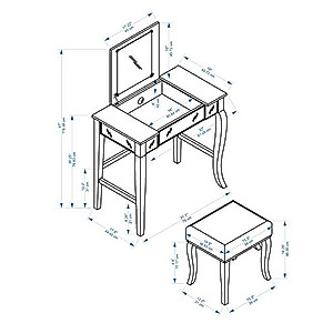 Linon Silver Harper Vanity Set, 32" W x 18" D x 46.75" H