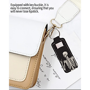 KLLRO RUO Chapstick Holder Keychain Fashion Lipstick Sleeve Lip Balm Portable Pocket Lip Gloss Tube Holder Clip-on Makeup Travel Accessories - Cool Skull Skeleton