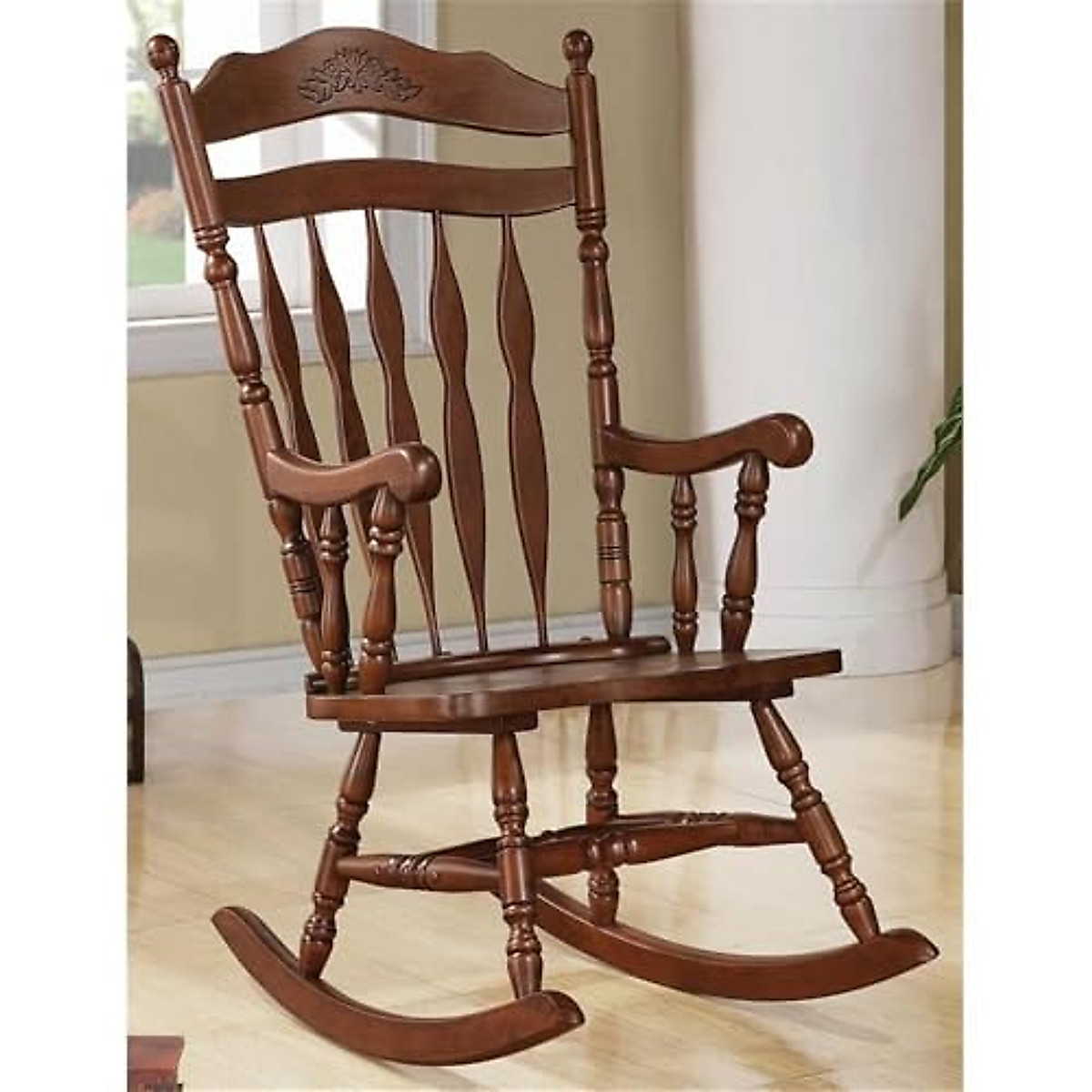 BOWERY HILL Windsor Traditional Rocking Chair in Medium Brown