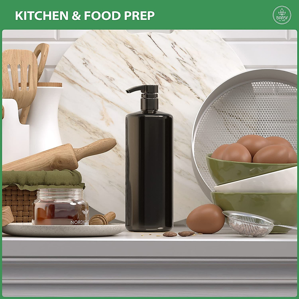 Bar5F Empty Shampoo Bottle with Pump, Black, 33.8 Ounce (1 Liter), Pack of 2