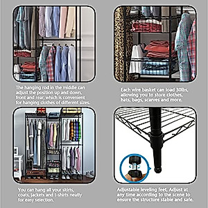 Xiofio 6 Tiers Heavy Duty Clothes Rack, Metal Clothing Rack,Clothing Storage Organizer,Garment Rack with Basket,Hanging Adjustable Garment Rack,65.0" L x 15.7" W x 76.0" H,Max Load 800LBS,Black