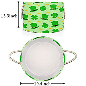 St. Patrick's Day Green Clover Leaves (10) Large Round Baskets for Storage Laundry Baskets with Handles Blanket Storage Basket for Bathroom Shelves Bins for Organizing Nursery Hamper Girl Boy