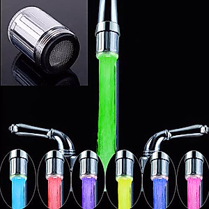 Baost 1Pc 7-Colors Colors Changing Automatic Glow Shower Stream Tap LED Light Water Faucet Glow LED Shower Tap Spraying Head Water Faucet for Kitchen Bathroom Random