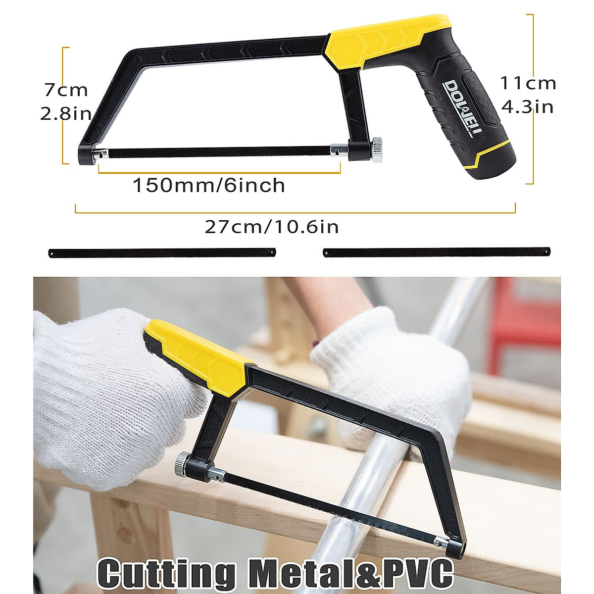DOWELL Hacksaw Frame Set Heavy Duty Handsaw 12-inch 10-inch 6-inch Mini Hacksaw Hand Saw 8 Extra Blades Multi-function for Metal Wood PVC Pipes