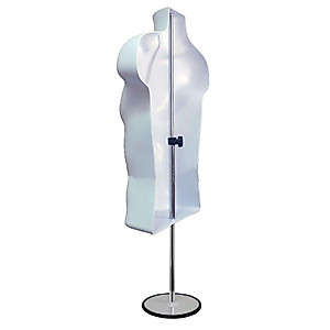 DisplayTown Male Female Mannequin Torso with Stand, Dress Form, Tshirt Display, Hollow Back Body w/Metal Stand and Hook for Countertop Craft Shows Tabletop Clothing S-M Size (White)