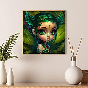 Adult Diamond Art Painting Kit,Beginner 5D Diamond Art Set,DIY Full Diamond Craft,Round Diamond Painting Kit,Green Elf Girl Gemstone Painting Kit,Craft Family Wall Art Deco[13.65x13.65 inches]