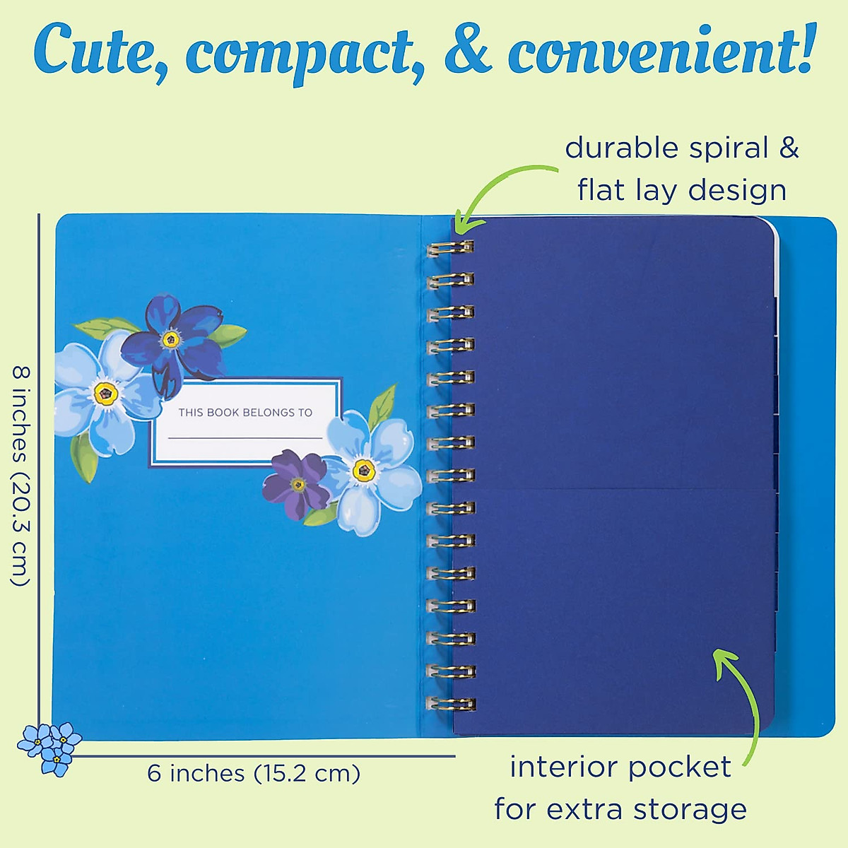 Steel Mill & Co Address Book with Alphabetical Tabs, Spiral Bound Contact Book, Blue Floral Personal Organizer, 8 x 6, Forget Me Not