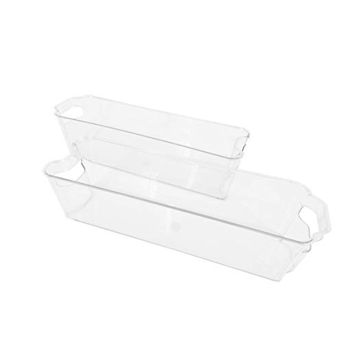 FixtureDisplays Stackable Plastic Organizer Storage Bins, Small - 2 Pack - Pantry Organization and Storage Refrigerator Bins Fridge Freezer Organizer 14.5 Long X 4.1 Wide X 4" Tall 15268-2PK-NF