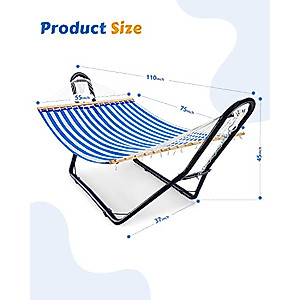 Poolside Hammock with Stand, 2 Person Indoor Outdoor Backyard Beach Patio Hammock, Waterproof UV Resistance, 2 Bags Included. (Blue & White)