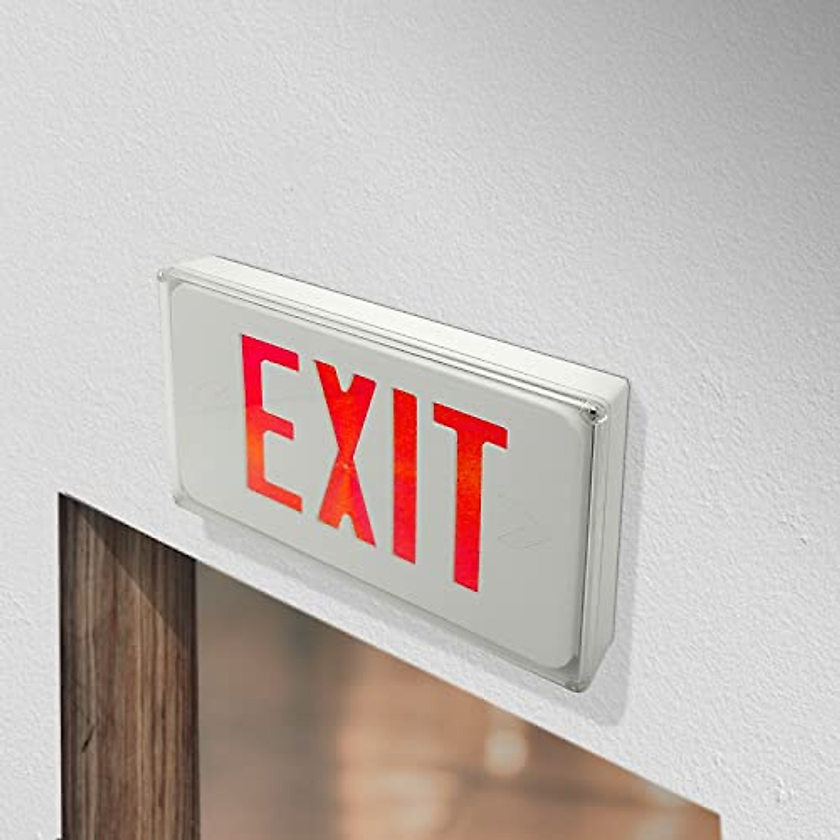 eTopLighting LED Exit Sign Emergency Light, Wall or Ceiling Mount LED Exit Lighting, Battery Backup, Red Lettering, AGG745