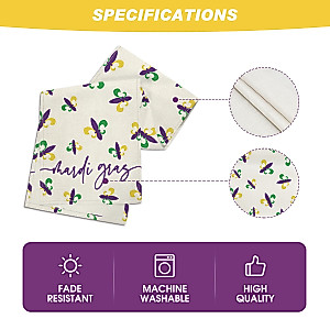 Artoid Mode Iris Purple Mardi Gras Table Runner, Seasonal Kitchen Dining Table Decoration for Home Party Decor 13x72 Inch