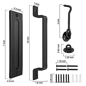 J JHOUSELIFESTYLE Barn Door Handles Matte Black, Flush Pulls with Lock Latch
