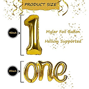 ECam Large - Gold One Balloon for First Birthday, 40 Inch Number 1 Balloon, Gold 1st Birthday Balloons, Confetti Balloons, Gold 1 Balloon 1st Birthday Decorations for Boys, 1 Year Old Balloon