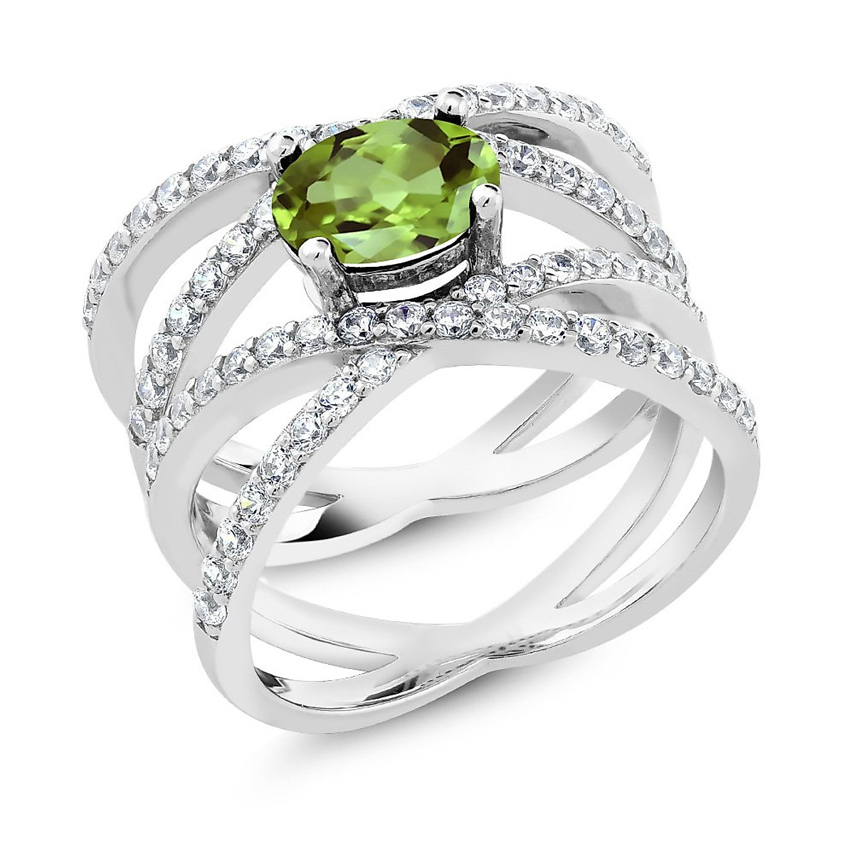 Gem Stone King 925 Sterling Silver Oval Gemstone Birthstone Criss Cross Engagement Ring | Oval 8X6MM Ring For Women | Available In Size 5, 6, 7, 8, 9