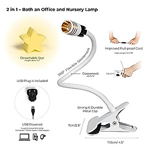 Ergojojo LED Clip On Star Light, Warm & Dimmable Desk Light, , Reading Night lamp Newborn Essential for Bedside Bassinet, Nursery Decor, Ideal Baby Gift for Kids