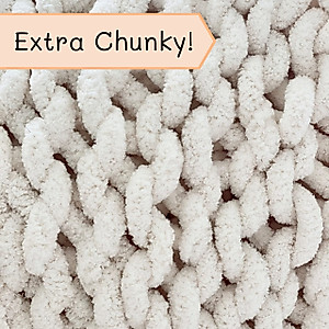Adyrescia Chunky Knit Blanket Throw | 100% Hand Knit with Jumbo Chenille Yarn (40"x50", Cream White)