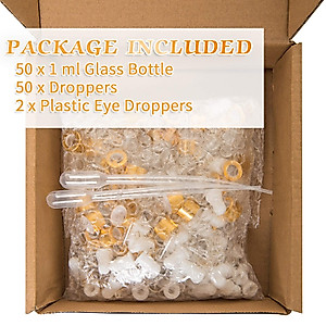 Rocinha 50 Pcs Sample Dropper Bottles, Clear Mini Dropper Bottles with Small Liquid for Essential Oils Sample Cosmetic Perfume Traveling