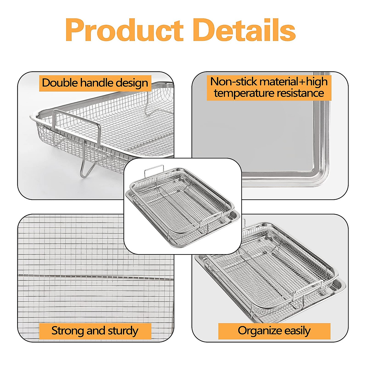 2 Pieces Air Fryer Basket for Oven,Stainless Steel Oven Air Fryer Basket and Tray for Baking Grilling，for Baking and Crispy Chicken, French Fries and Onion Rings
