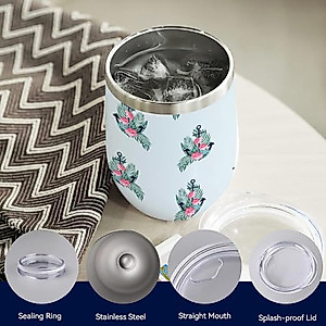 silichee 12 Oz Stainless Steel Coffee Travel Mug with Lid Marine Pattern Anchor Flowers Summer Background Flowers at Insulated Tumblers Vacuum Coffee Mugs for Hot and Cold Wine,Drinks,Coffee