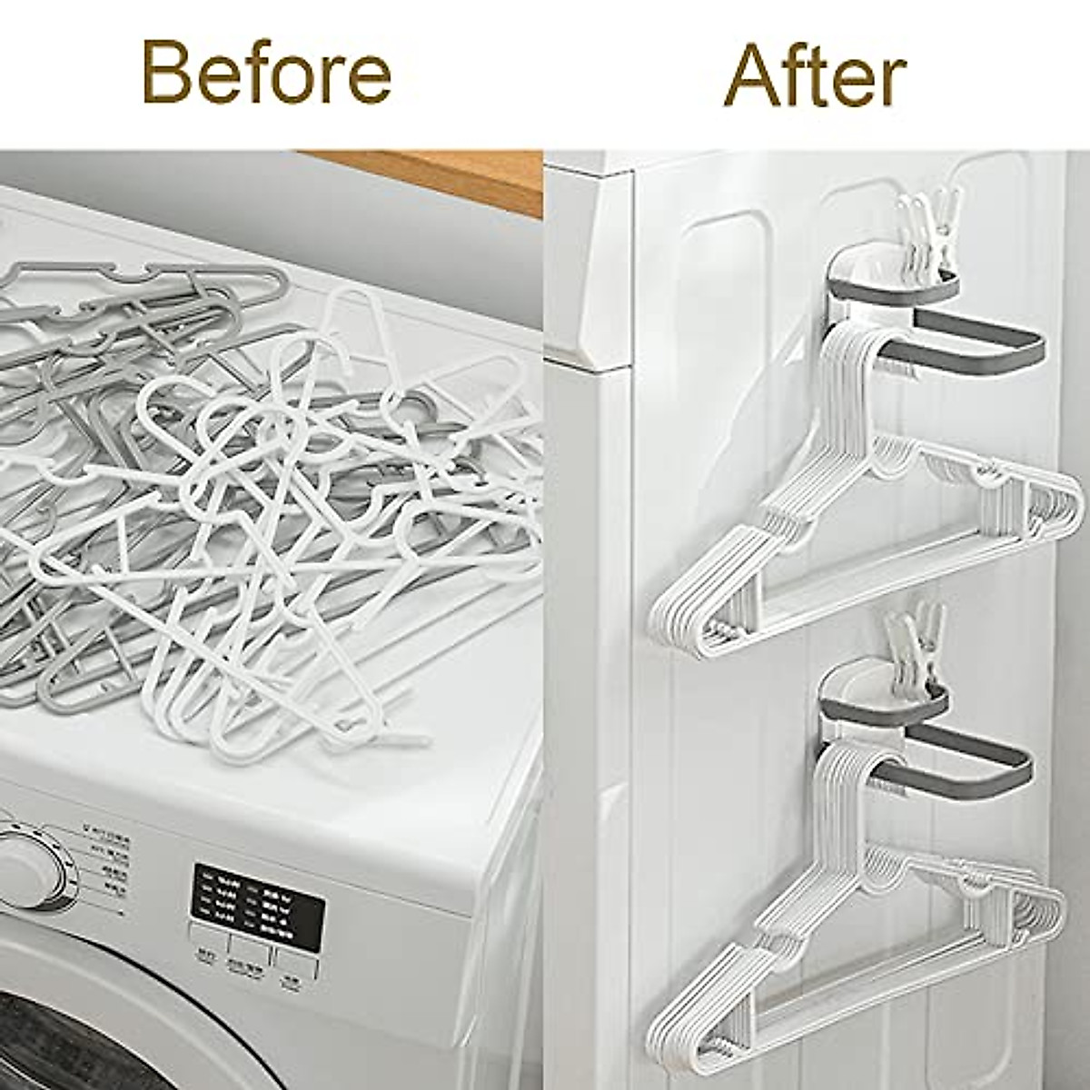 LINFIDITE 2 Pack Clothes Hanger Organizer Hanger Storage Organizer Stacker Double Layers Foldable Hanger Holder Rack Wall Mounted Clothes Hanger Clips Organizer for Laundry Room Balcony Bathrooms,Grey